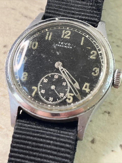 VINTAGE WW2 TEVO Precision Watch, Black Dial, Chase Watch Co. Movement ...