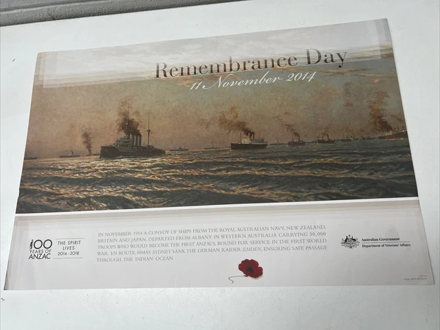 VINTAGE POSTER REMEMBRANCE Day 11 November 2014 100 Years Anzac Ww1 ...