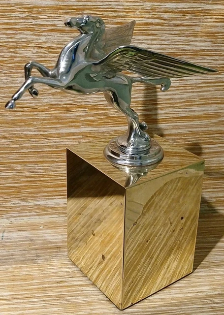 MOBIL OIL PEGASUS Chrome Metal Car Mascot Mounted On Brass Plinth 18cm ...