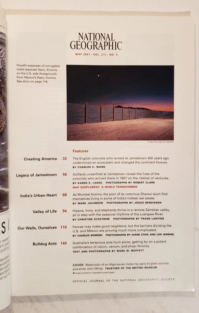 NATIONAL GEOGRAPHIC MAY 2007 Jamestown India Zambia Border Wall Bulldog ...