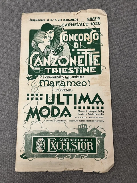 1928, TRIESTE, CARNEVALE, Marameo, Concorso di Canzonette Triestine ...