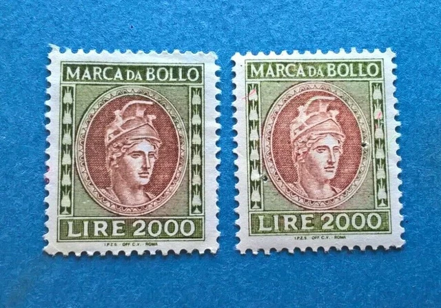 1982.92 SPLENDIDE DUE MARCHE da BOLLO da Lire 2 mila DUEMILA con gomma ...