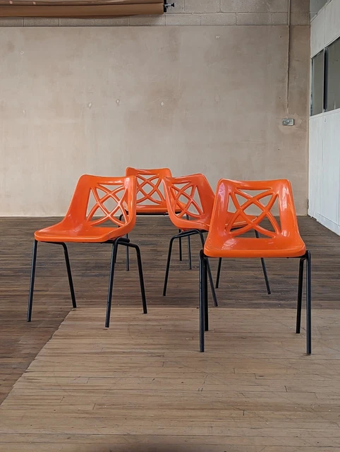 1970S ORANGE PLASTIC stacking chairs by Geeco £100.00 - PicClick UK