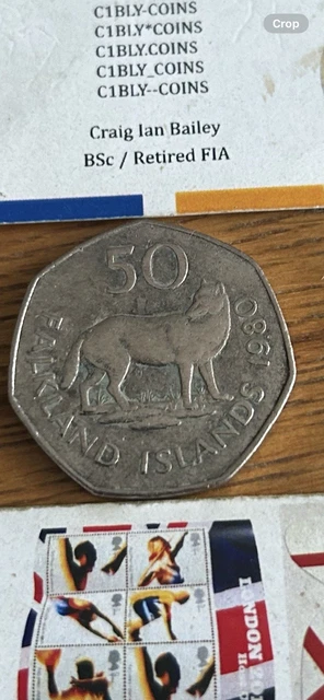 OLD STYLE LARGE FALKLAND ISLANDS WARRAH WOLF 1980 50p COIN CIRCULATED ...