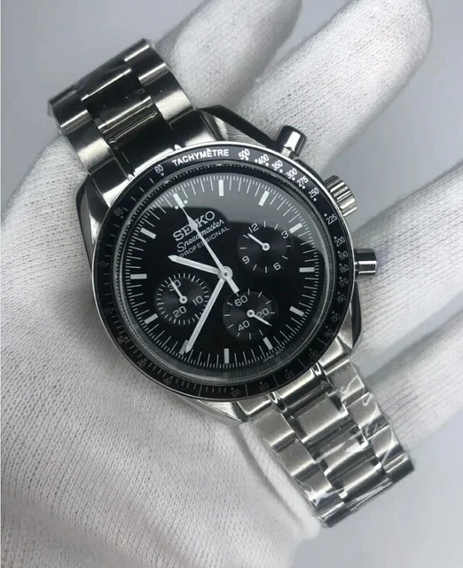 SEIKO SPEEDMASTER MOD Custom Homage Moon Watch Chronograph CAL.VK63A ...