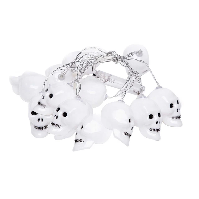 1.5 M BATTERY Powered Skull Lights 10 LED Halloween String Lights Warm ...