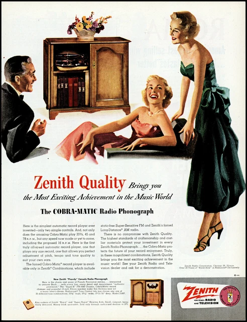1951 ZENITH COBRA-MATIC Radio Phonograph society social vintage art ...