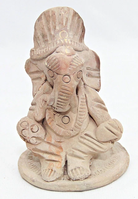 ANCIENNE STATUE VINTAGE en terre cuite d'argile artisanale Lord Ganesha ...