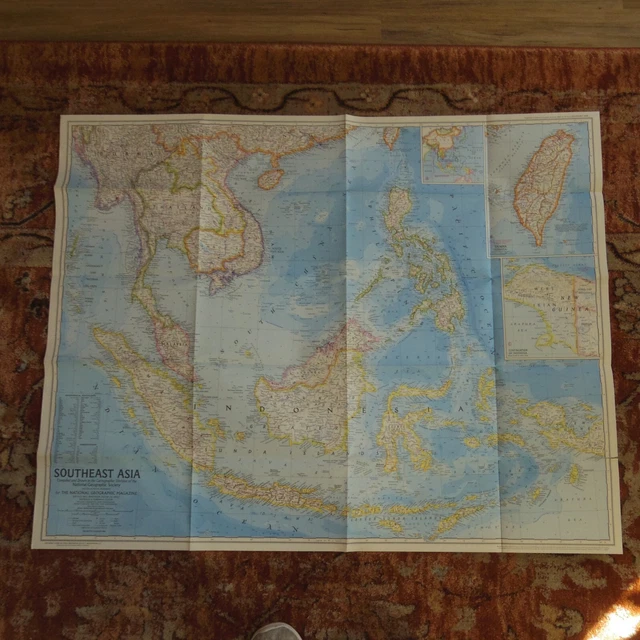 VINTAGE 1968 NATIONAL Geographic Southeast Asia Map Indonesia Thailand ...