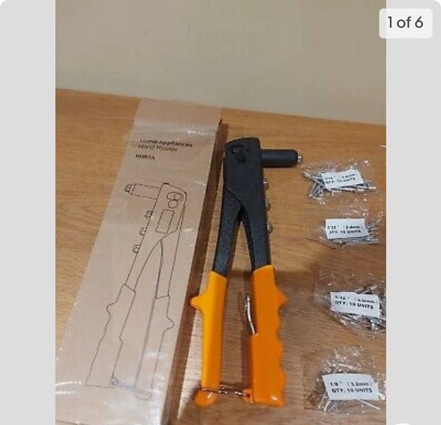 RIVET GUN TOOL Kit Heavy Duty Hand Pop 40 Assorted Rivets 4 Nozzle Head ...
