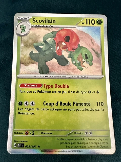 CARTE POKÉMON SCOVILAIN 025/197 HOLO EV3 Flammes Obsidiennes NEUF FR ...