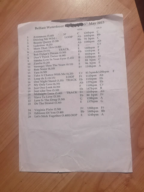 BRYAN FERRY USED Setlist, Roxy Music, Simple Minds, memorabilia ...