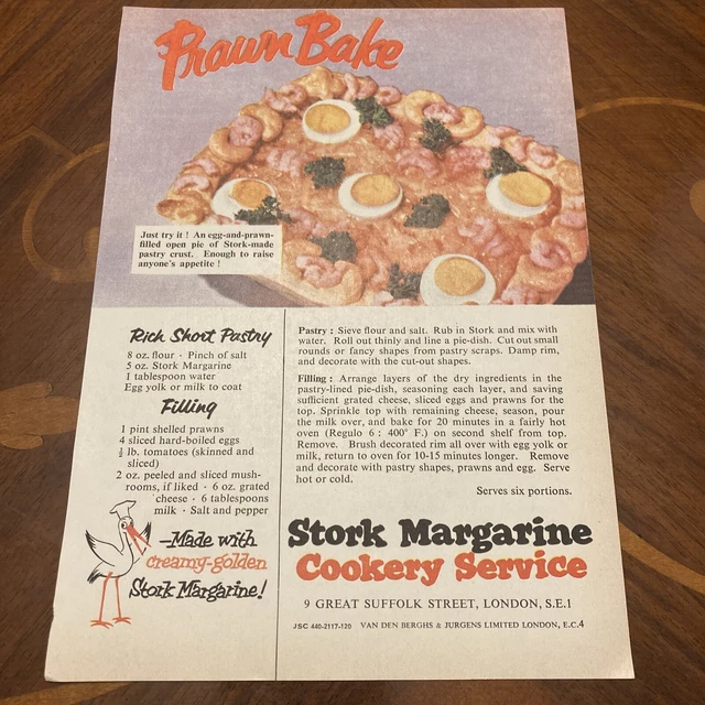 STORK MARGARINE GENUINE 1956 Advert. Prawn Bake Van Den Berghs ...
