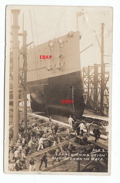 LAUNCHING HMS ORION WWI Royal Navy Battle Ship REAL PHOTO POSTCARD by ...