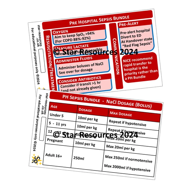 SEPSIS PREHOSPITAL BUNDLE/NACL Bolus Tool ID Badge Flash Card Student ...