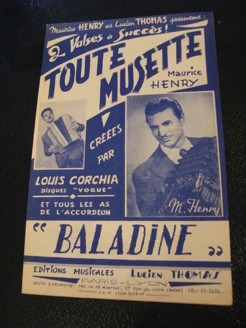 PARTITURA TUTTA MUSETTE Maurice Henry Baladine Louis Corchia 1957 EUR ...