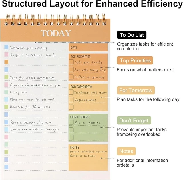 2 PACKS DAILY Planner Notepad, 8.5"×5.7" To Do List Notepad Spiral ...