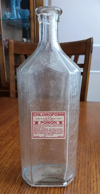 VINTAGE APOTHECARY CHLOROFORM Poison Paper Label Clear Glass 32 oz ...