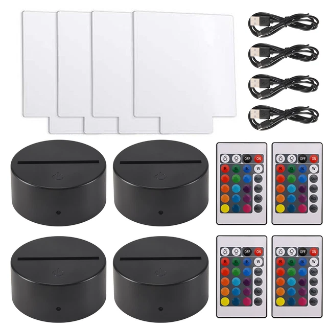 3X(3D NIGHT LED Light Lamp Base with 4 Clear Acrylic Sheets 4 ...