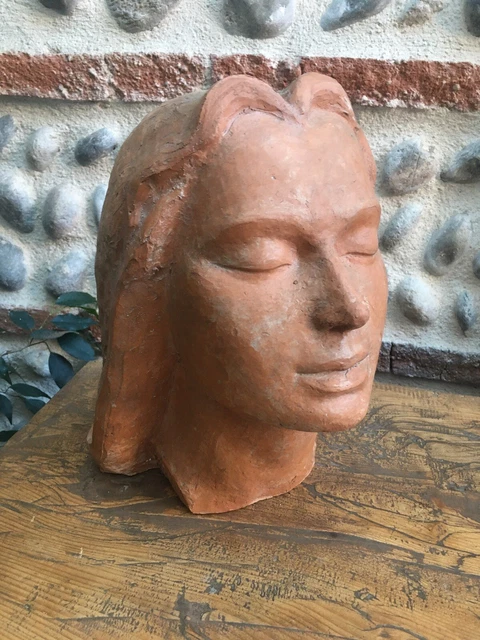 GRANDE TETE SCULPTÉ Femme Terre Crue 1930 Art DeCo Signé Brun ...