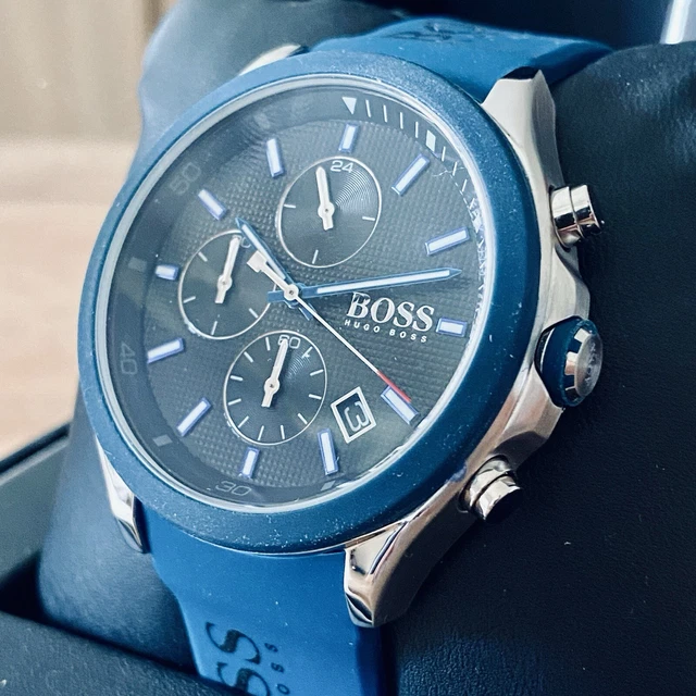HUGO BOSS HERRENUHR Velocity Hb1513717 Blaues Gummi Schwarzes ...