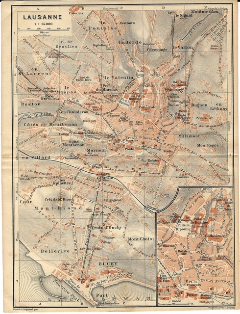 ANTIQUE MAP LAUSANNE LOSANNA City Map 1913 Old Antique map £11.79 ...