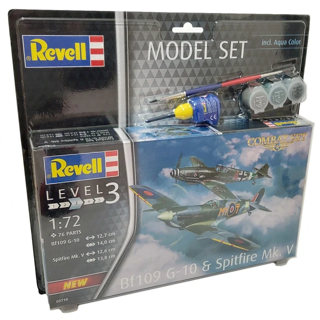 REVELL SPITFIRE MK V Bf109 G10 Model Aircraft Kits Starter Set Paint ...