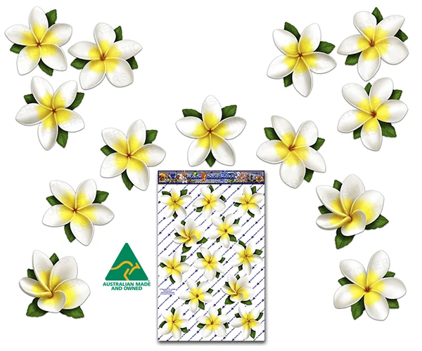 FLOWER WHITE PLUMERIA Frangipani Large Pack Car Sticker-ST074W_3 ...