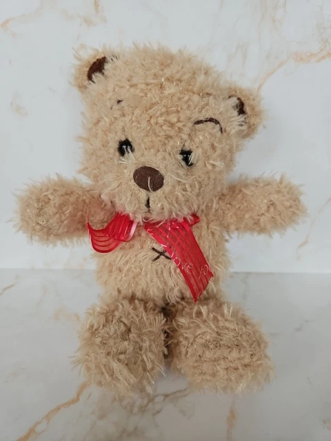 TESCO TEDDY BEAR Soft toy plush with red bow 2009 cuddly 21 cm approx £ ...