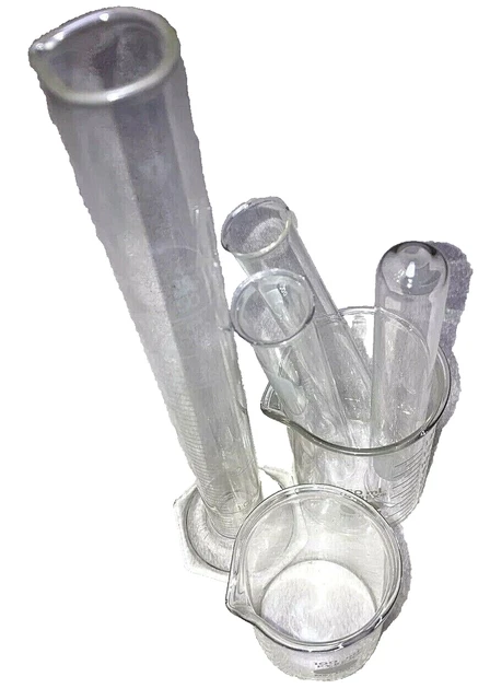 VINTAGE LOT 6 Pyrex Lab Glass 50ml TC metric hex base #9800 tubs no ...