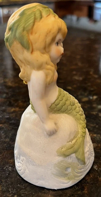 1979 ADORABELLES BISQUE Porcelain Mermaid Bell/Blonde/Green Tail/Conch ...