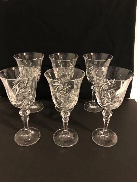 VINTAGE PINWHEEL CUT Crystal Wine Glasses - set of 6 - 6 ounce - 7 ...