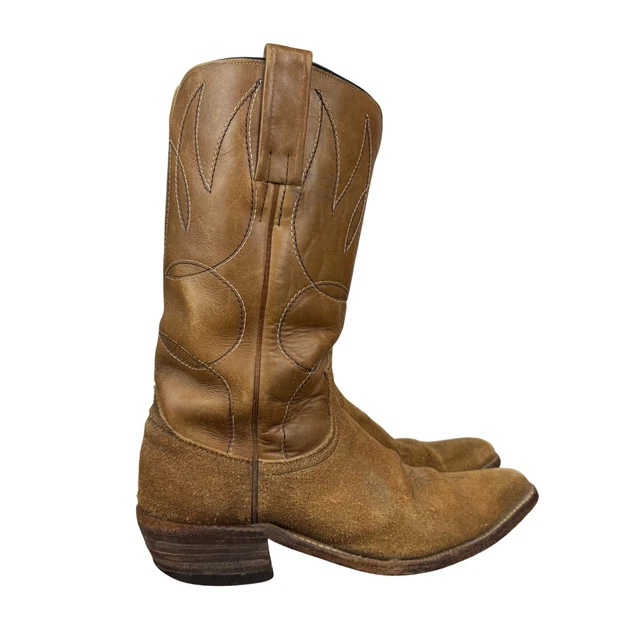 VINTAGE BLACK LABEL Frye Western Cowboy Boots Suede Leather Stitch 7 1/ ...