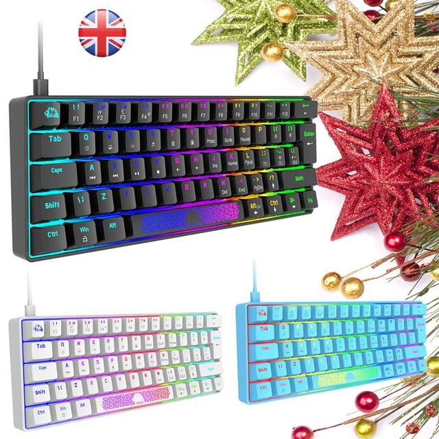 UK LAYOUT PORTABLE 60% Mechanical Gaming Keyboard Type C Wired 62 Keys ...