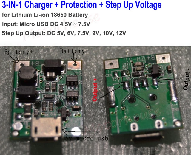 USB LITHIUM LI-ION 18650 Lipo 3.7V Battery Charger Charging Board Boost ...