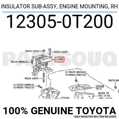 123050T200 GENUINE TOYOTA INSULATOR SUB-ASSY, ENGINE MOUNTING, RH 12305 ...