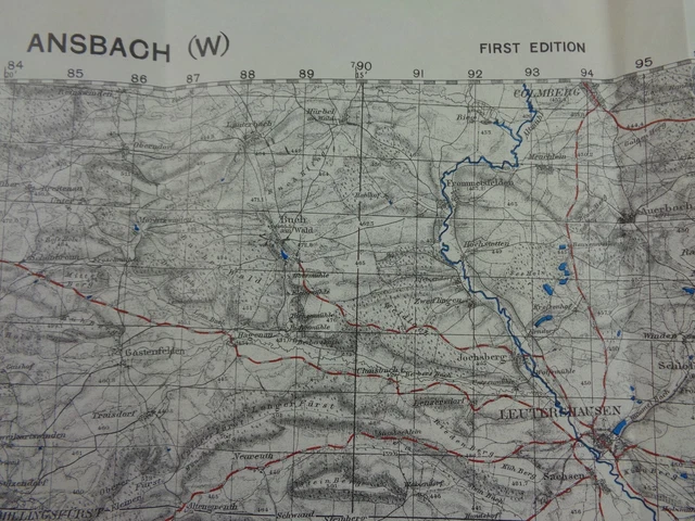 WW2 BRITISH MAP of GERMANY entitled "ANSBACH (W)" - BAVARIA - Scale 1: ...
