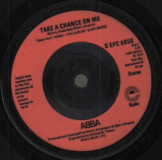 ABBA TAKE A Chance On Me 7" vinyl UK Epic 1978 plastic label design 7 ...