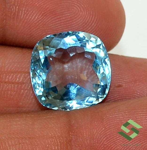 16X16 MM NATUREL Topaze Bleu Ciel Coupe Coussin 21.07 Cts à Facettes ...