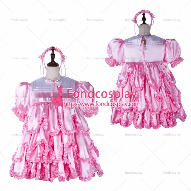 SISSY MAID SHORT pink satin dress lockable Tailor-made）#6 £54.00 ...
