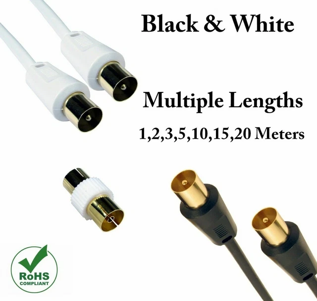1M - 20M Gold RF Coaxial Aerial Coax Television Cable Male Extension TV ...