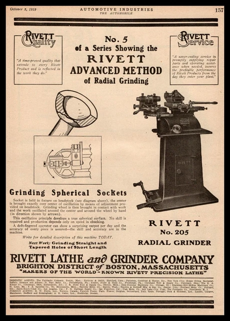 1919 RIVETT LATHE And Grinder No. 5 Radial Grinder Boston Massachusetts ...