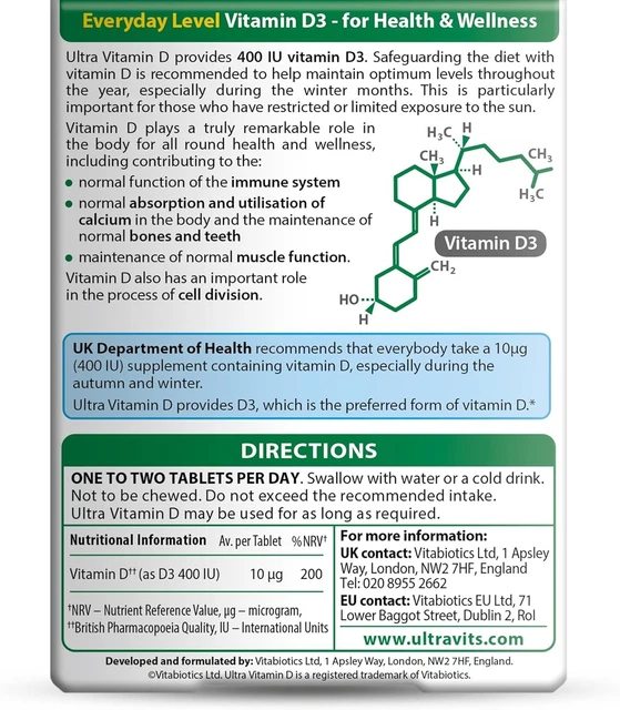 VITABIOTICS - ULTRA Vitamin D - 400IU - 96 Tablets £4.59 - PicClick UK