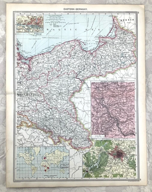 1911 ANTIQUE MAP of Germany Eastern Provinces Berlin Hamburg East ...