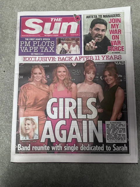 THE SUN NEWSPAPER 8/11/2023 8th November 2023 Girls Aloud Reunion ...