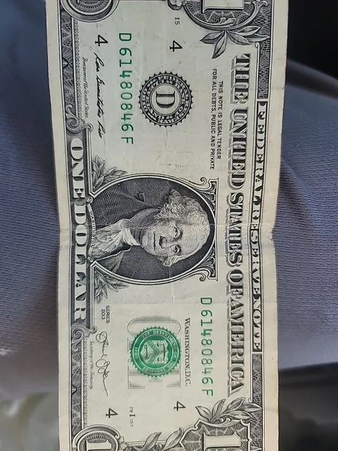 ERROR $1 ONE Dollar Bill Money DOUBLE STAMPED "4" in Serial Number $25. ...