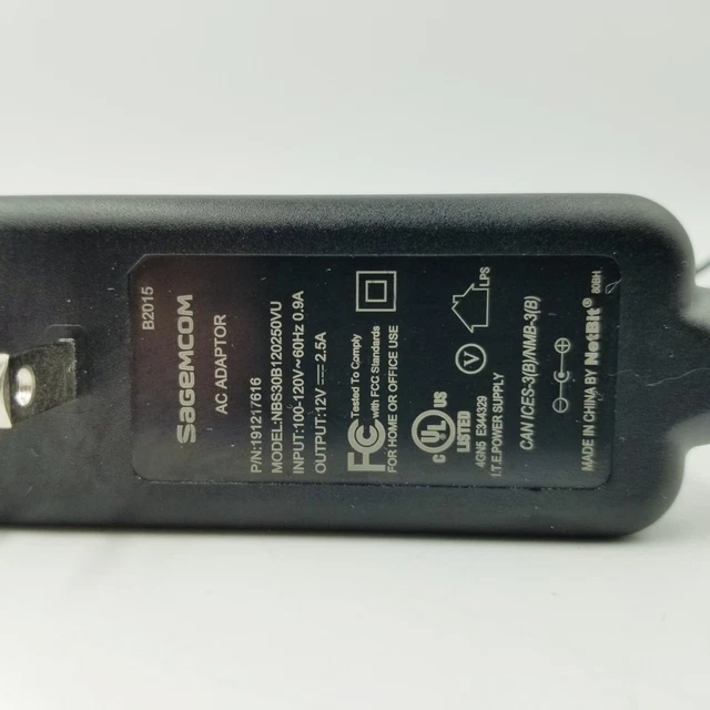 SAGEMCOM 191217616 AC ADAPTOR NBS30B 120250VU BS3414 12V 2.5A 60hz .9a ...