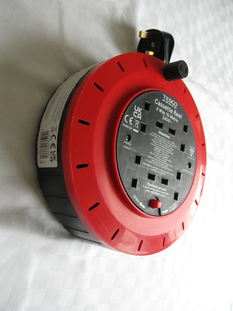 CASSETTE REEL EXTENSION Lead 4 Sockets Thermal Cut Out 10 Metre Cable ...