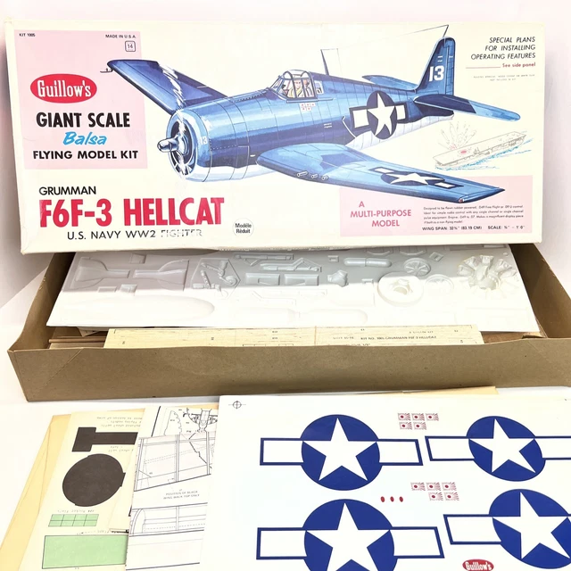 GUILLOWS GIANT SCALE Balsa WW2 Grumman F6F-3 Hellcat Flying Model ...