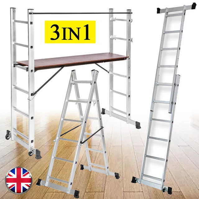 3 WAY COMBINATION Ladder Scaffold Tower Aluminium Multi Purpose Ladder ...